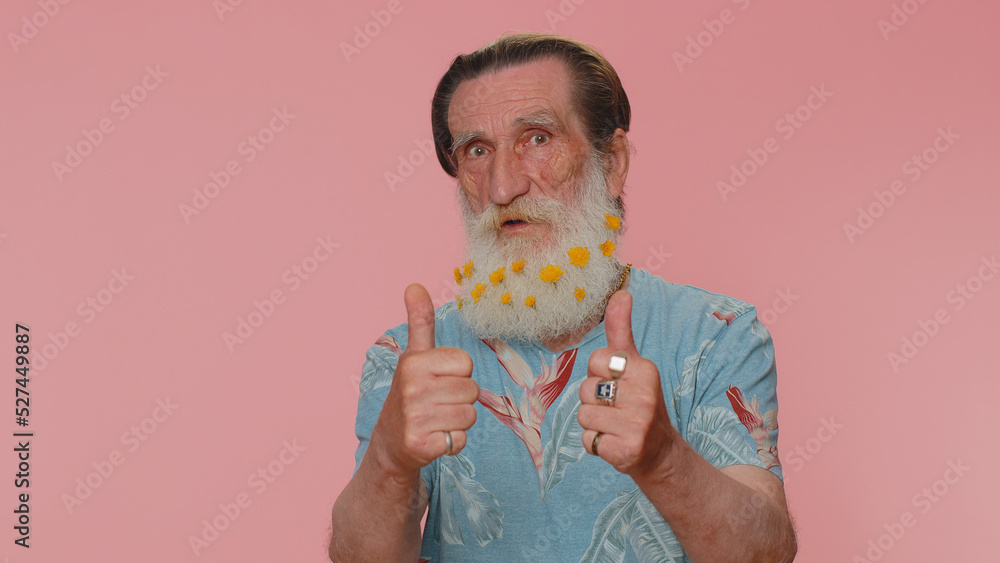 Great job, nice. Cheerful positive happy senior man showing thumbs up ...