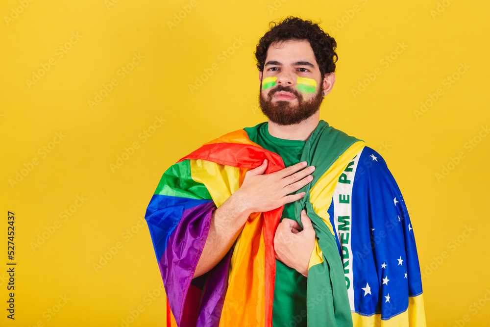 caucasian man with beard, brazilian, soccer fan from brazil, wearing ...