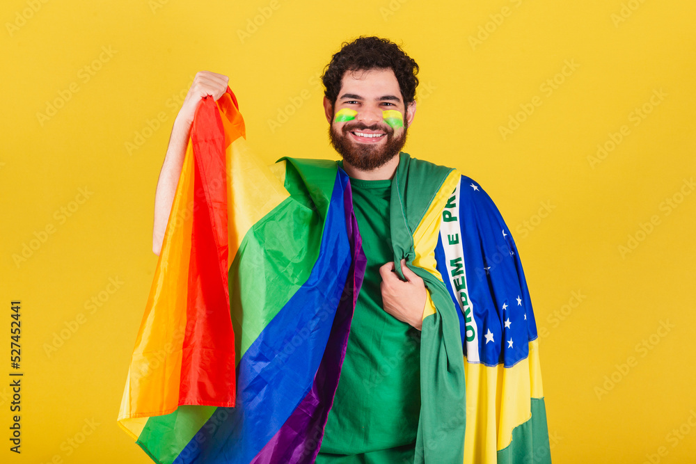 caucasian man with beard, brazilian, soccer fan from brazil, wearing ...