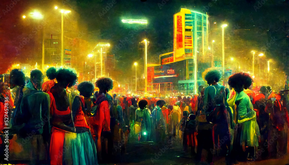 An futuristic abstract digital painting in the style of Afrofuturism ...