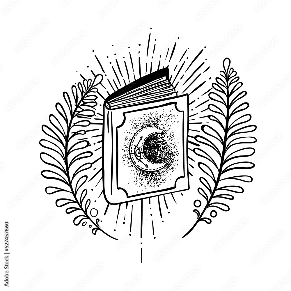 Magic spell book. Outline vector illustration isolated on white ...