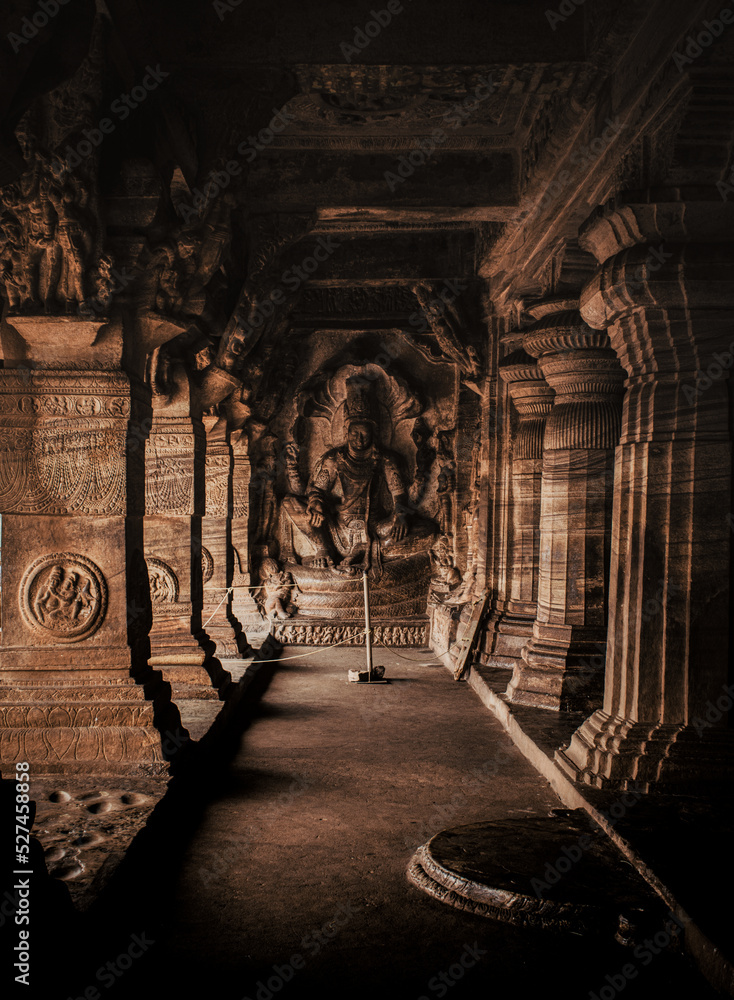 Interior look of Badami cave 3, is the largest and the most well ...