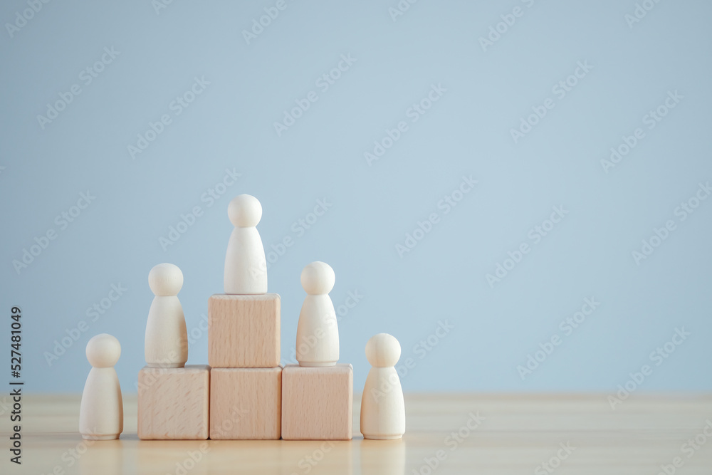 Leadership, Evaluation, Performance, Success. Wooden human standing on ...