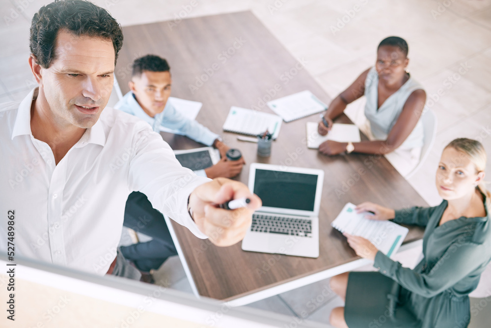 Teamwork, collaboration and business mean leading a presentation in a ...