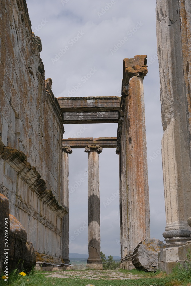 Vertical view of ancient roman column, ancient ruin column greek in ...