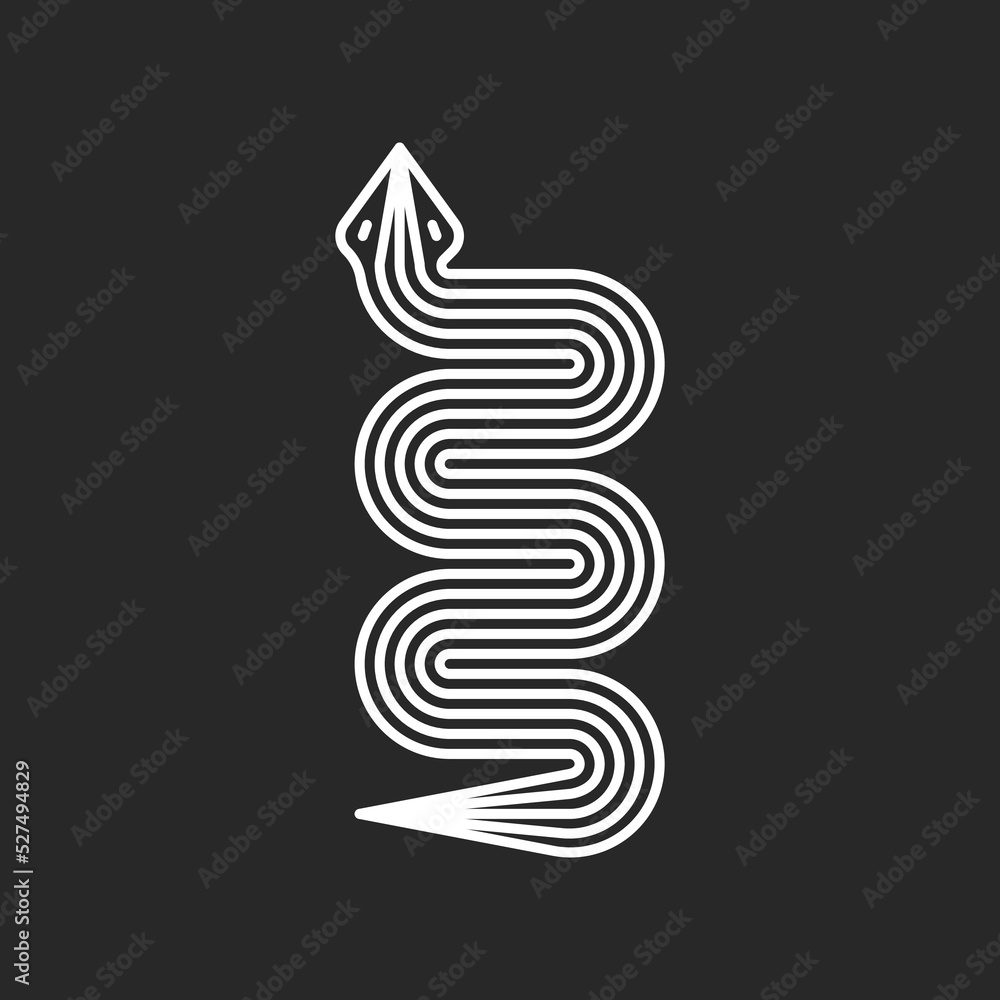 Abstract crawling snake logo, sinuous and rounded snake shape line art ...