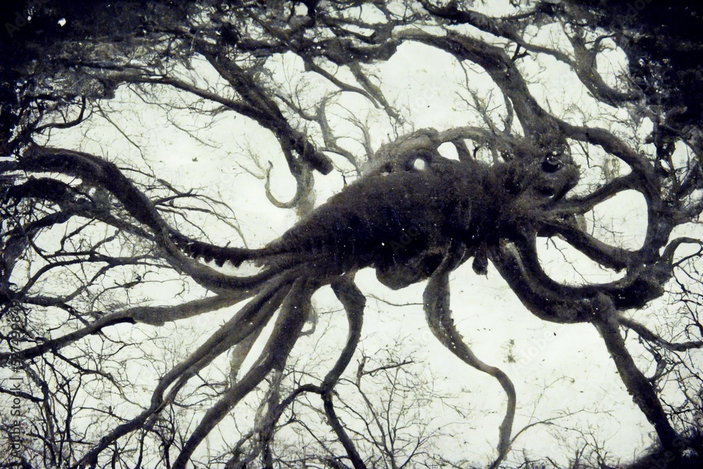 CG illustration depicting a mysterious creature caught on night vision ...