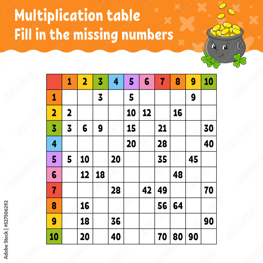 Paste the missing numbers. Learning multiplication table. Handwriting ...
