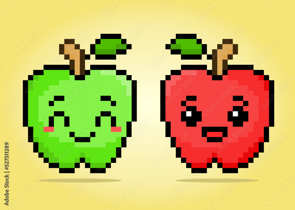 pixel 8 bit apple fruit character in Vector illustration for game ...