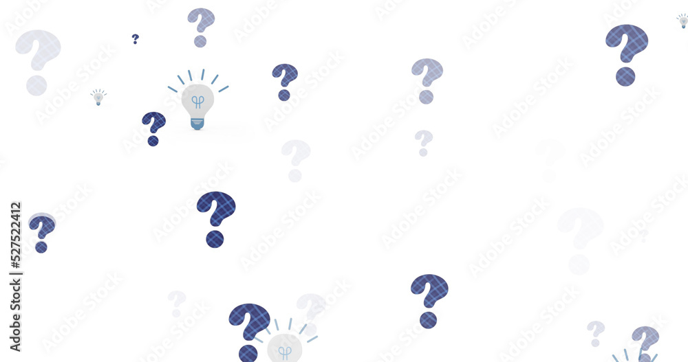 Image of lightbulb icons over question marks on white background Stock ...