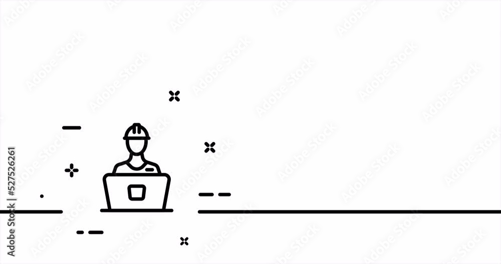 Worker with PC. Gear, setup, worker, repair, helmet, pump your brain ...