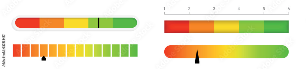 Colour speedometer set. Meter level. Good and Bad meter. Colored scale ...