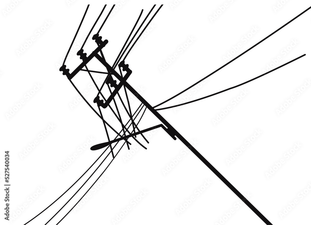 Broken electric wire of high voltage pole is damaged and short circuit ...