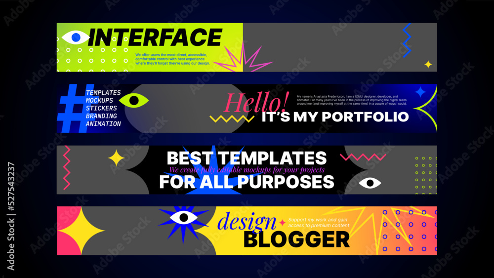 Horizontal Headers Set. Designs for Blog Channels, Portfolios. Vector ...