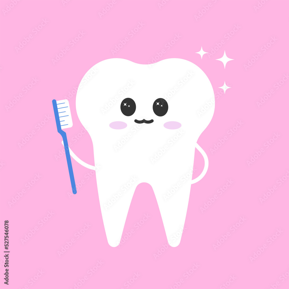 Cute clean tooth with toothbrush Tooth character White tooth vector ... Cute clean tooth with toothbrush Tooth character White tooth vector ...