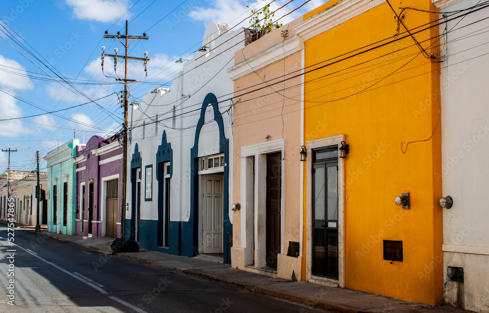 Exterior view of colorful historical old town buildings in the downtown ...