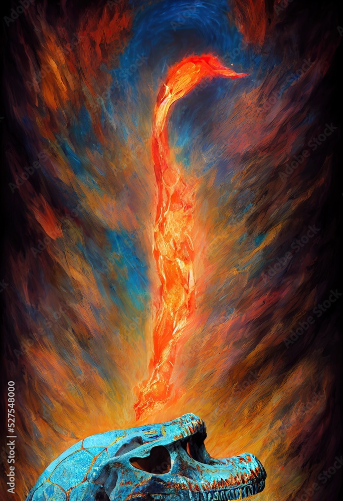Supernatural surreal flaming skull art from the abyss fueled by ...
