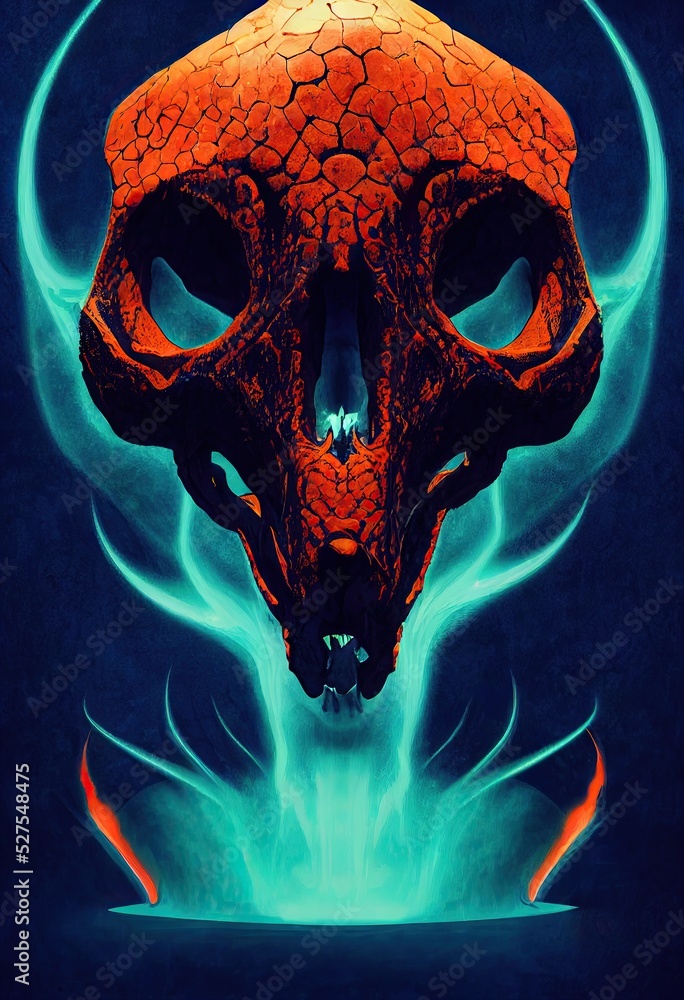 Supernatural surreal flaming skull art from the abyss fueled by ...