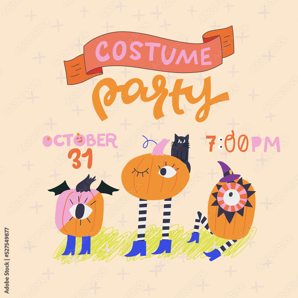 Halloween invitation card with handwritten text and traditional symbols ...