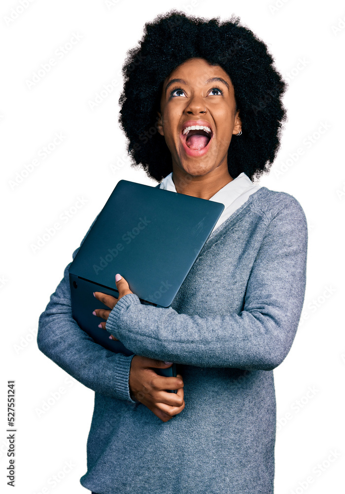 Young african american woman working using computer laptop angry and ...
