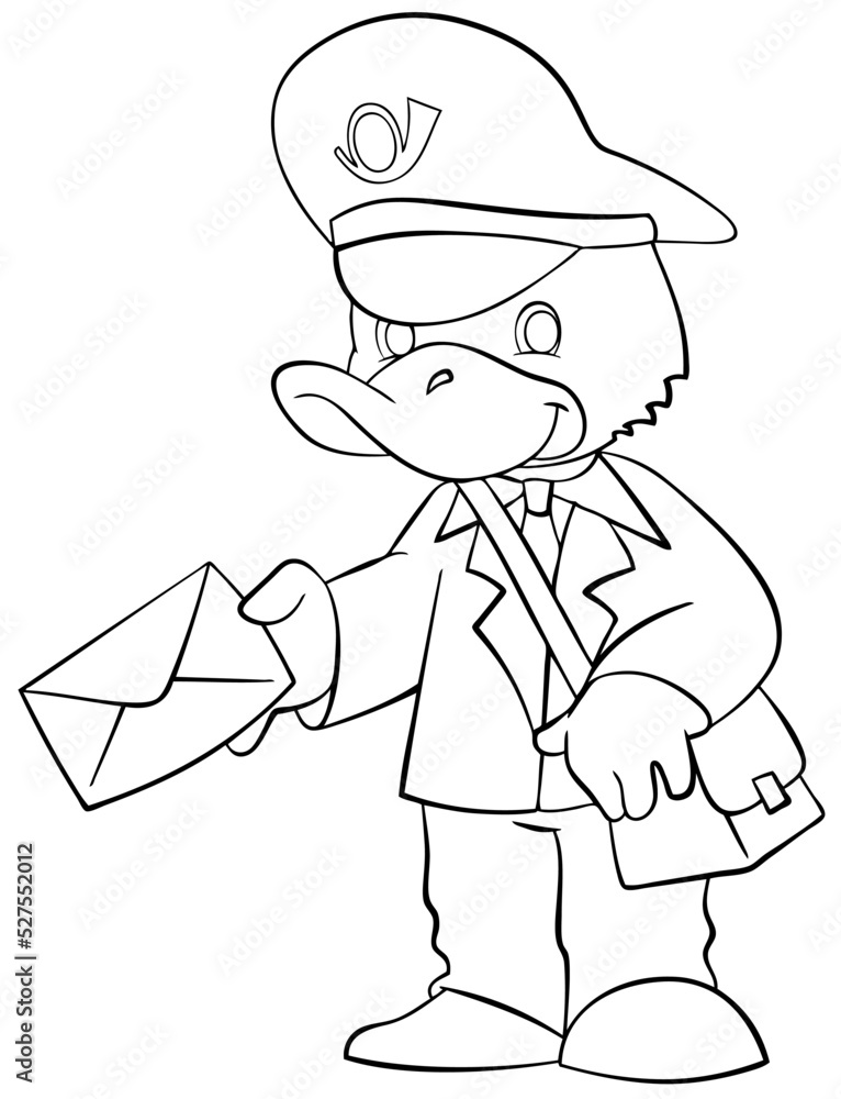 Postman duck. Element for coloring page. Cartoon style. Stock Vector ...