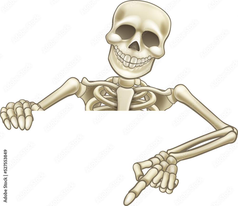 Cartoon Peeking Skeleton Sign Stock Illustration | Adobe Stock