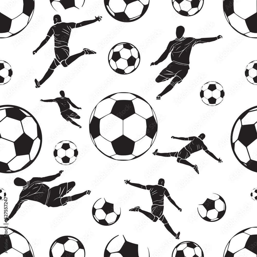 Vecteur Stock Seamless background pattern, Drawing style football or ...