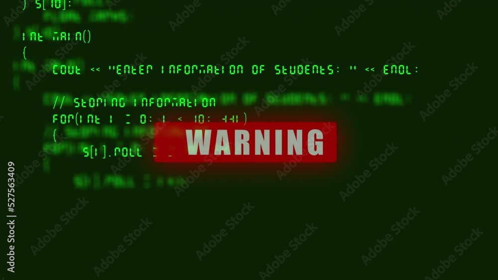Green Coding and hacking concept background. System warning message ...