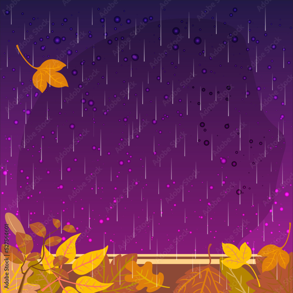 Autumn leaves and rain. Blank rainy window frame template. Ready ...