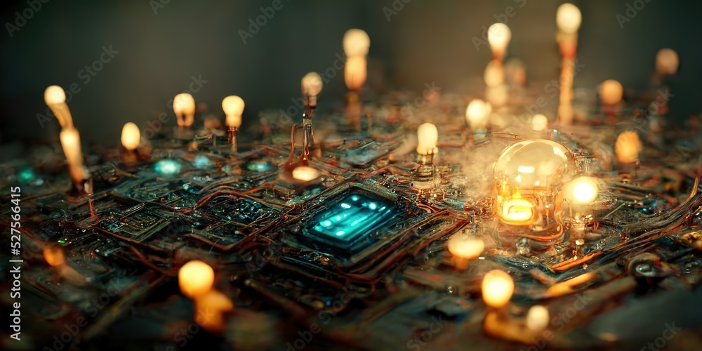 Modern Steampunk Cpu Chip Transmitting Energy Impulses Communicating ...