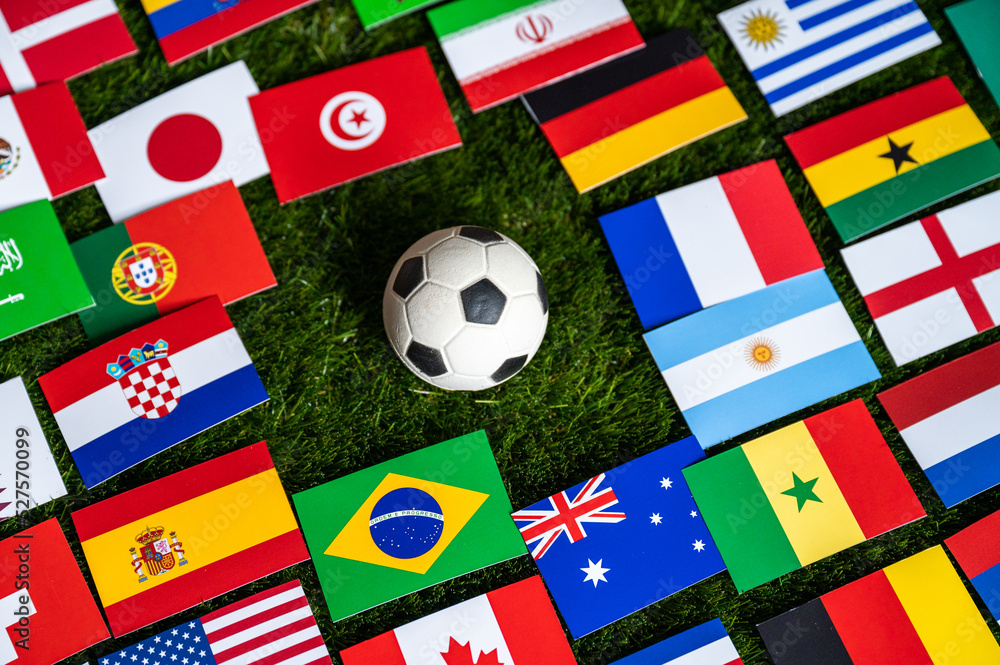 Football Ball and Flags of all 32 Countries which will play in Qatar ...
