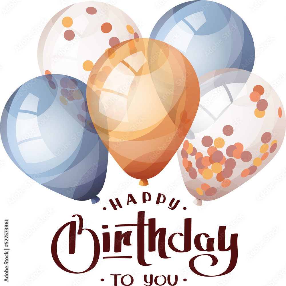 Happy birthday lettering with balloons Stock Illustration | Adobe Stock