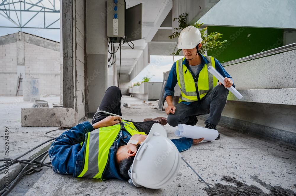 Accident at work, an Asian engineer or electrician is electrocuted to ...