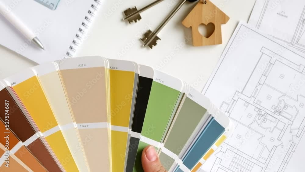 Hands choosing Colors of Interior Design from the Color Guide ...