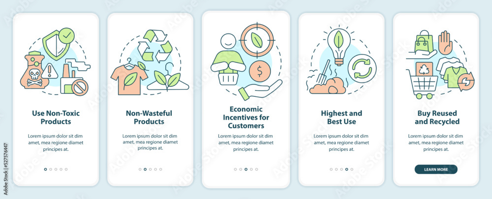 Zero waste business principles onboarding mobile app screen ...