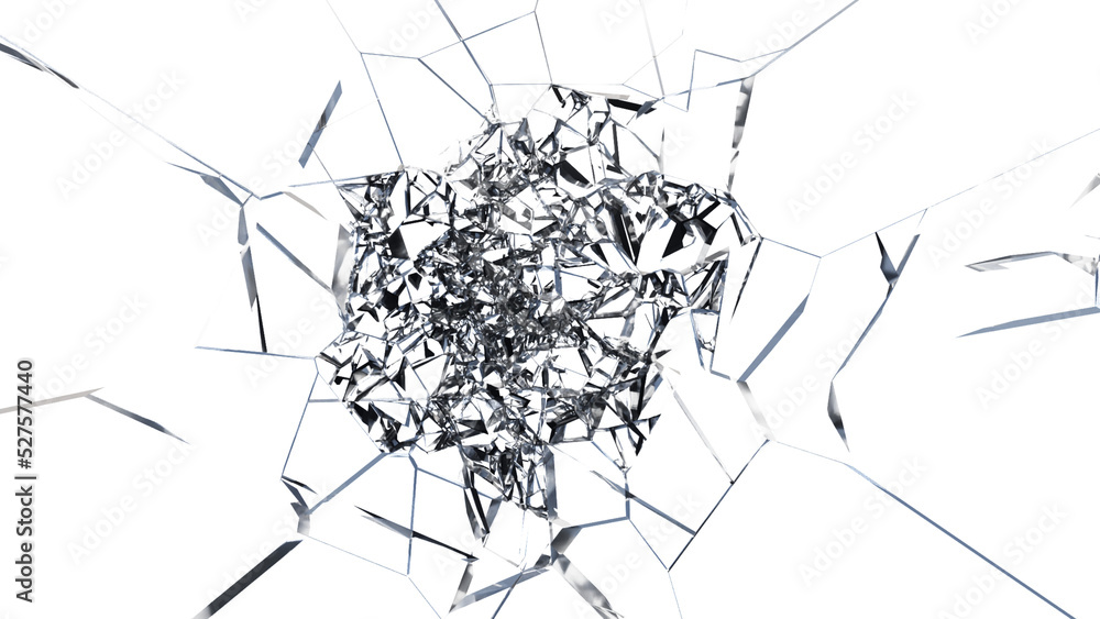 Cracked Glass, Broken Glass with debris in 3d rendering isolated design ...
