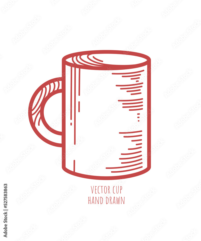 One vector hand drawn big cup on white background. Vector linear icon ...