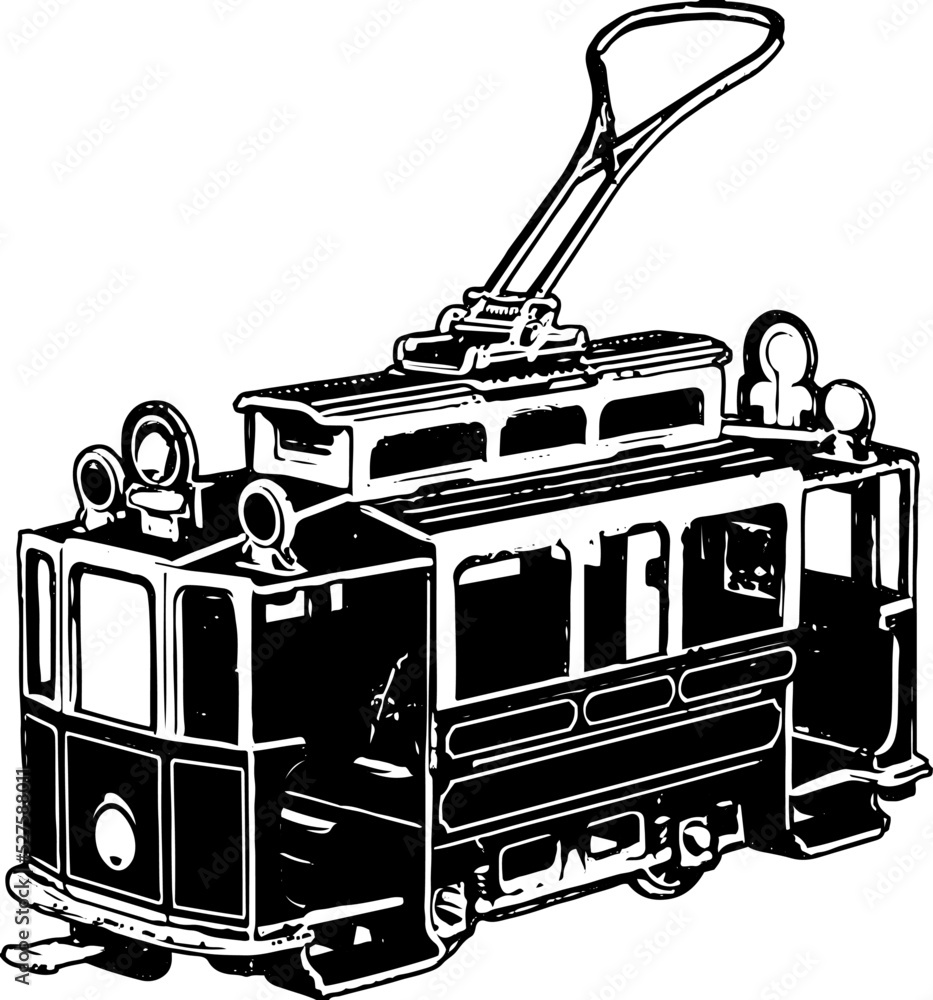 Road tram sketch drawing vector silhouette, Road tram line art ...