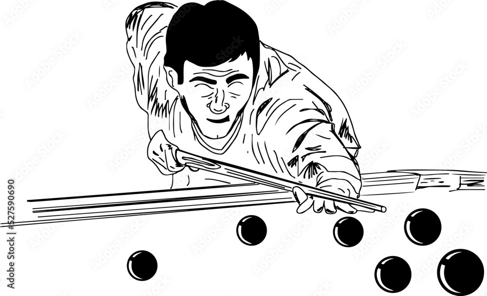 Snooker logo, Biliards player sketch drawing vector silhouette ...