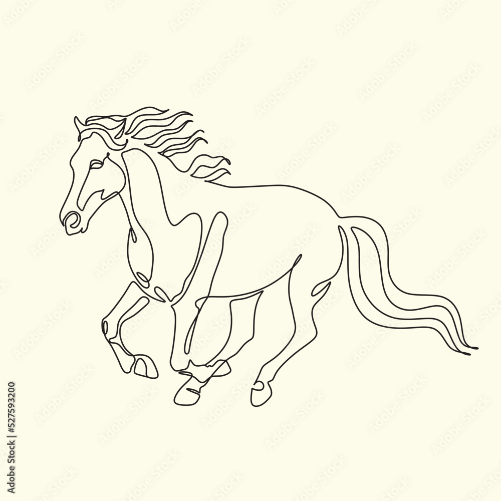 Continuous line drawing of horse. Single line art animal horse vector ...