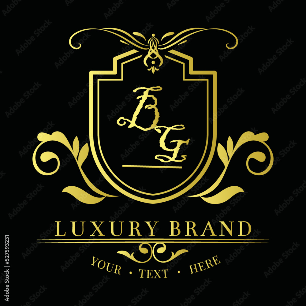 Luxury logo design collection. golden emblems with letter initial BG ...