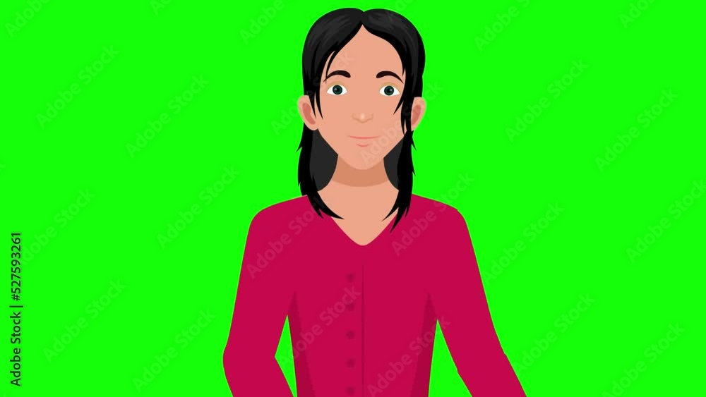 Girl cartoon character talking and movement animation green screen 4k ...
