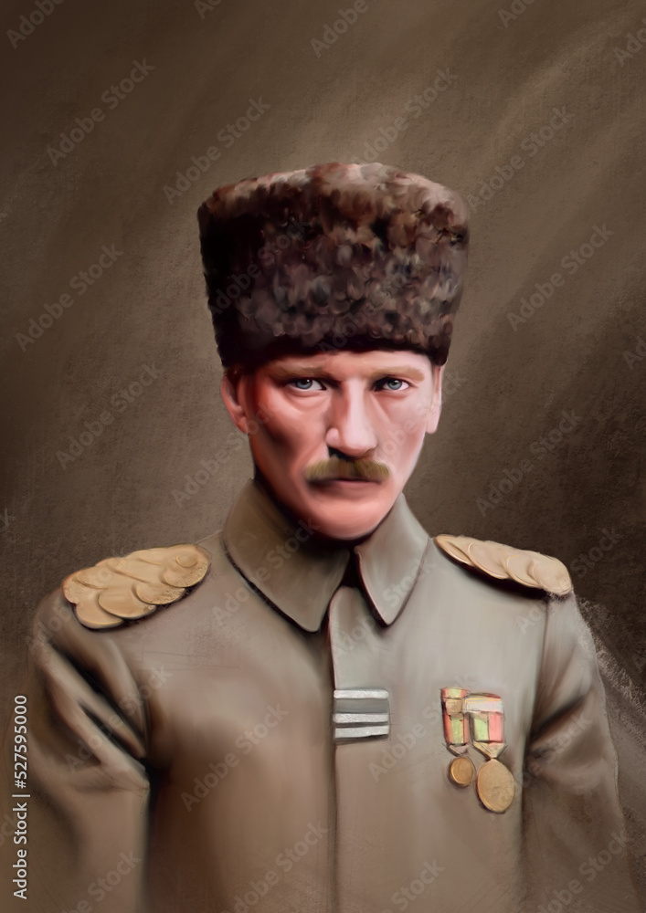 Portraid of Mustafa Kemal Ataturk in military suit Stock Illustration ...