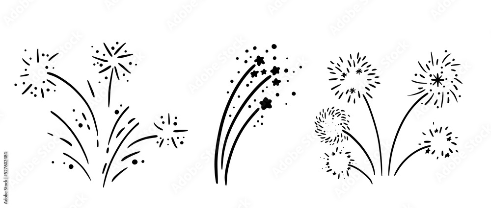 Doodle scribble sketch firework set collection. Shiny comic sparkle ...