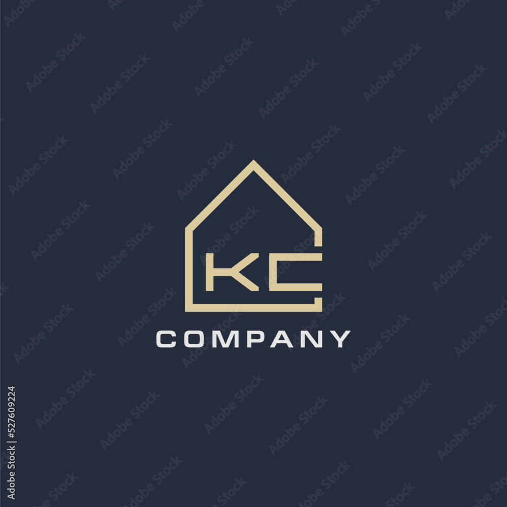 Initial letter KC real estate logo with simple roof style design ideas ...