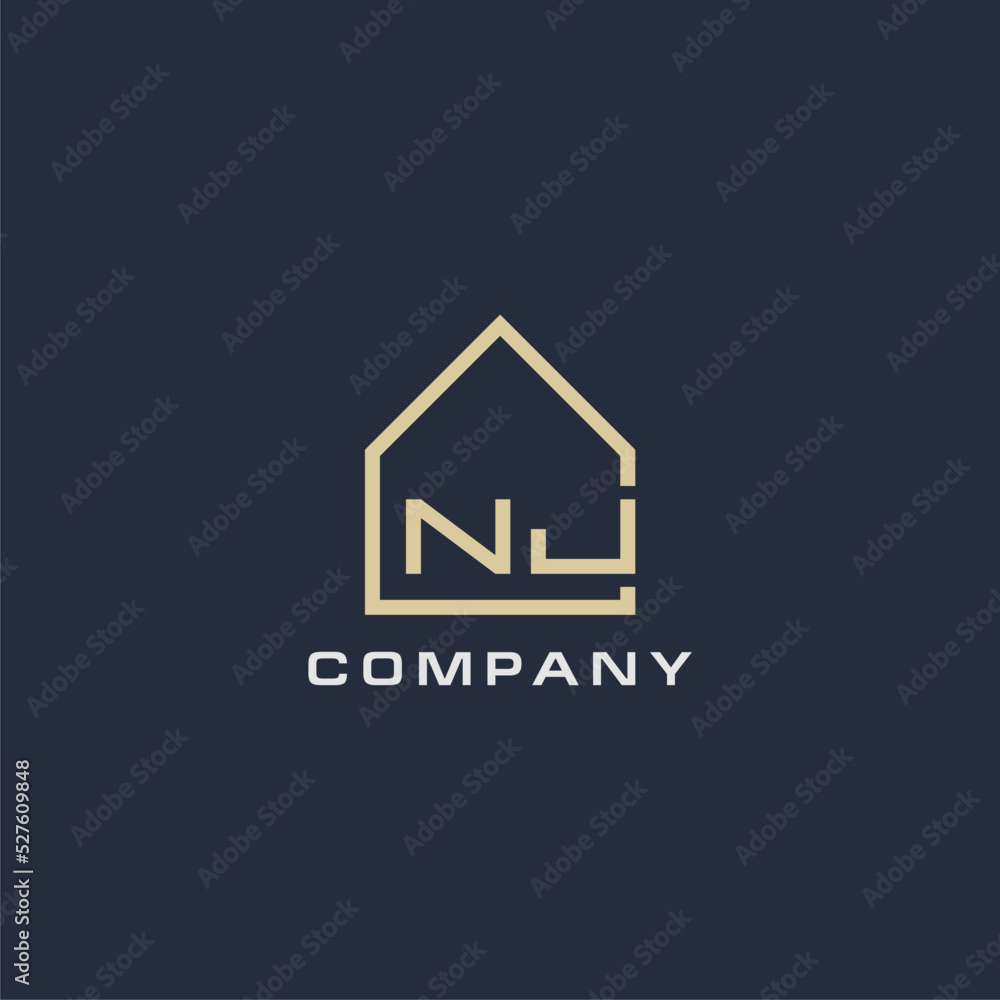 Initial letter NJ real estate logo with simple roof style design ideas ...