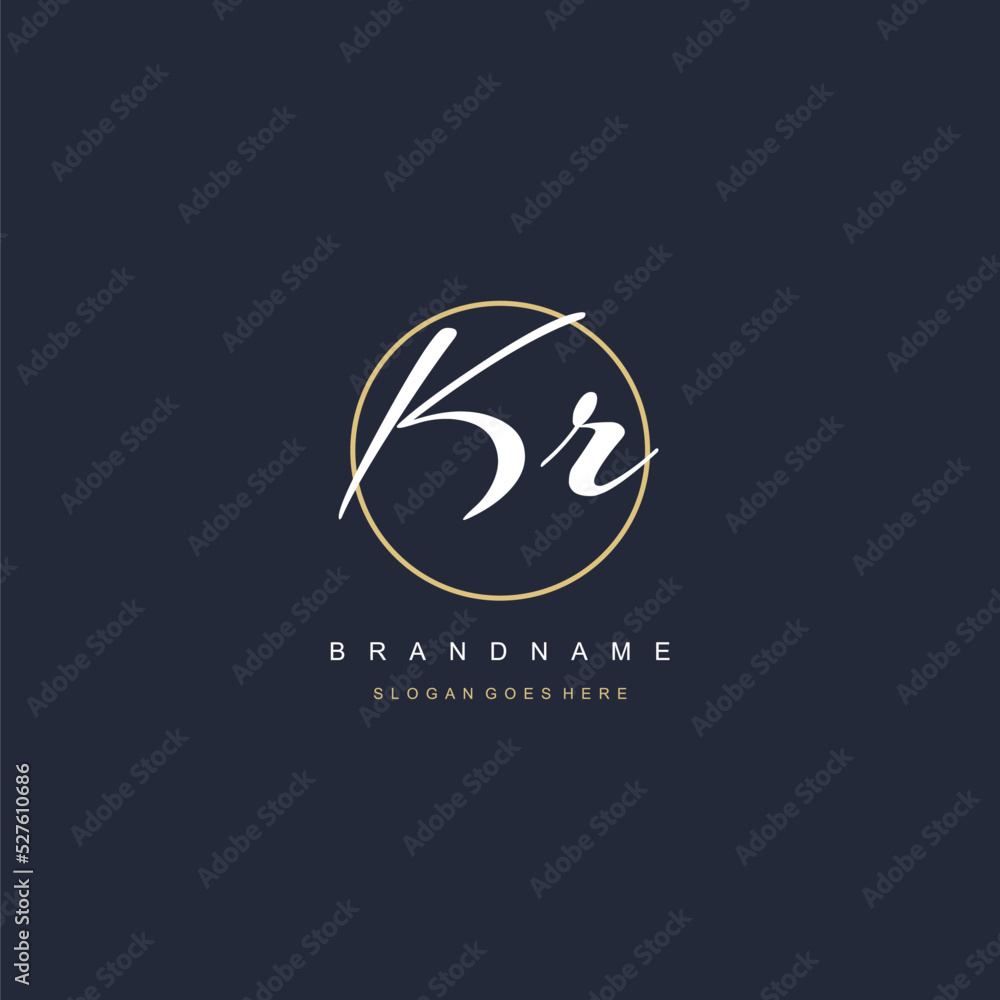 Initial letter KR logo monogram feminine style with circle line design ...