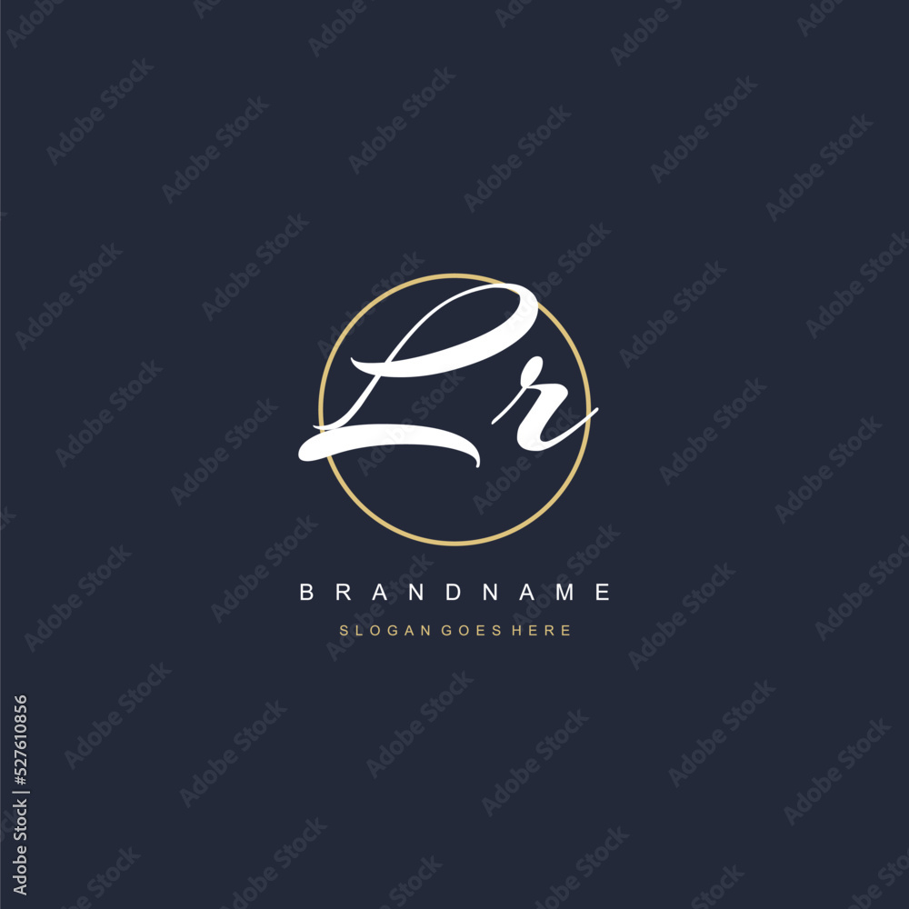 Initial letter LR logo monogram feminine style with circle line design ...