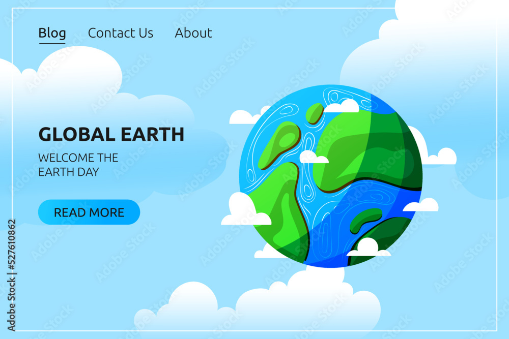 Global Earth planet with clouds vector cartoon banner design. Earth or ...