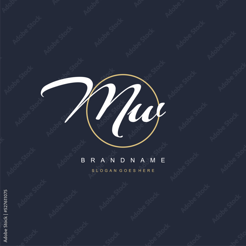 Initial letter MW logo monogram feminine style with circle line design ...
